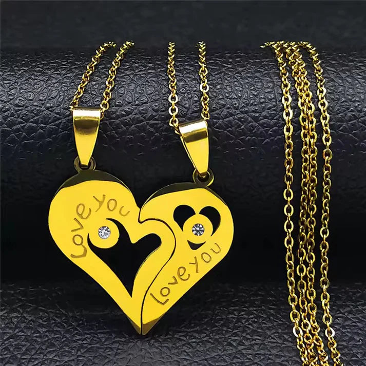 Gold Spliced Heart Couples Necklace Set – BabiGee Variety